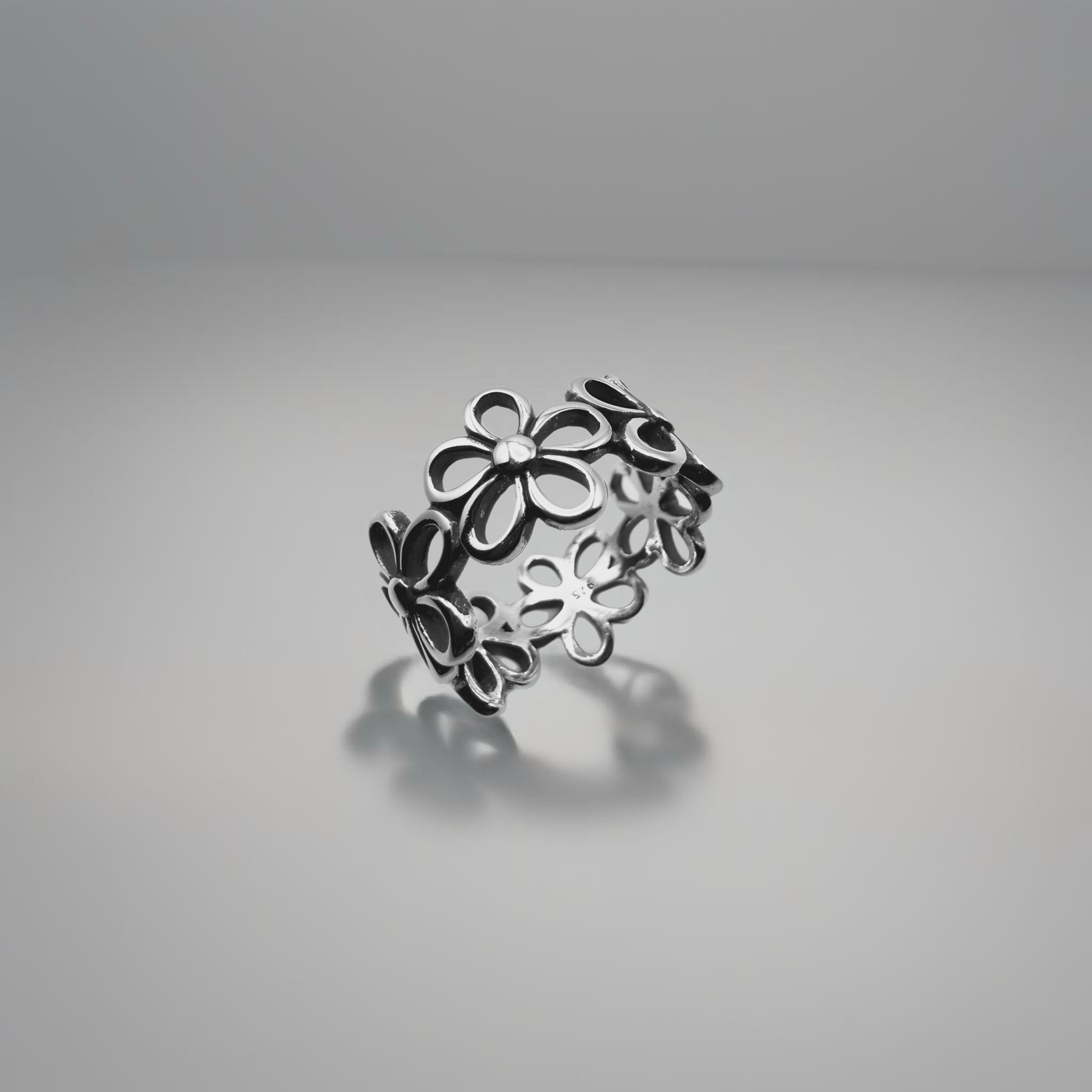 Sterling Silver Open Flowers Ring | Hard Silver Jewelry